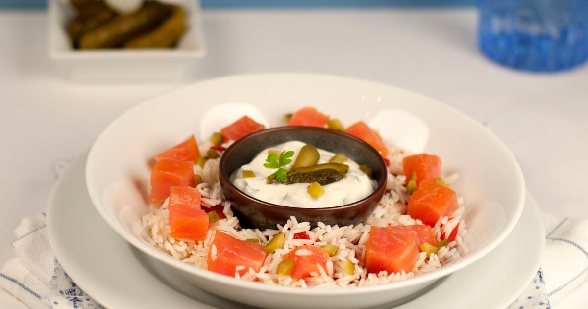 Recette Méli-mélo de riz basmati au saumon, sauce au fromage blanc et ...