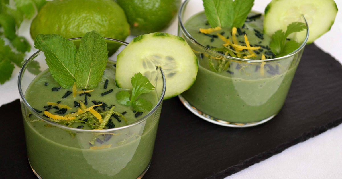 Recette Gaspacho de concombre et avocat, citron vert et spiruline ...