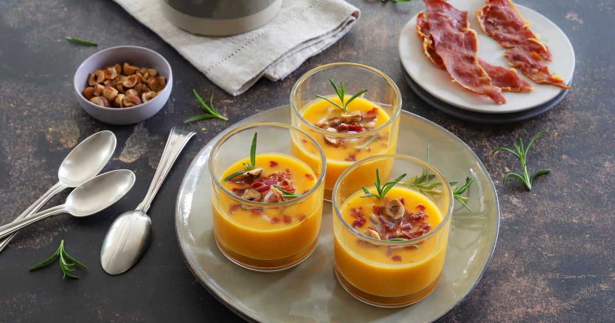Recette Verrines de velouté de butternut au jambon croustillant - 750g.com