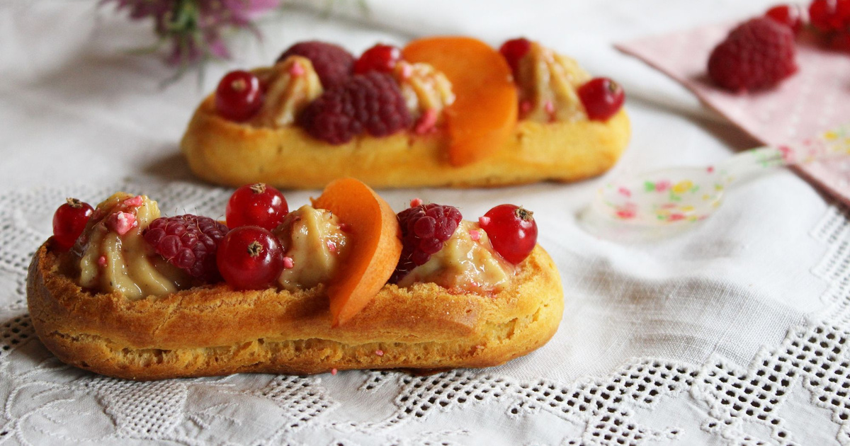 Recette Eclair verveine, framboise, groseille et abricot, éclats de ...