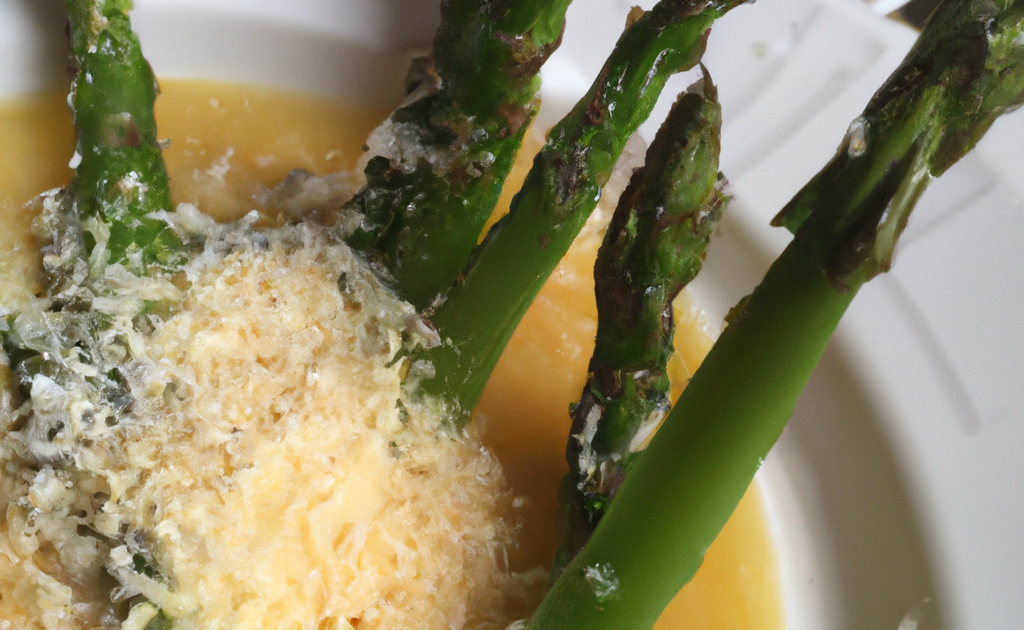 Recette Premières asperges vertes en bouillon, éclats de parmesan ...