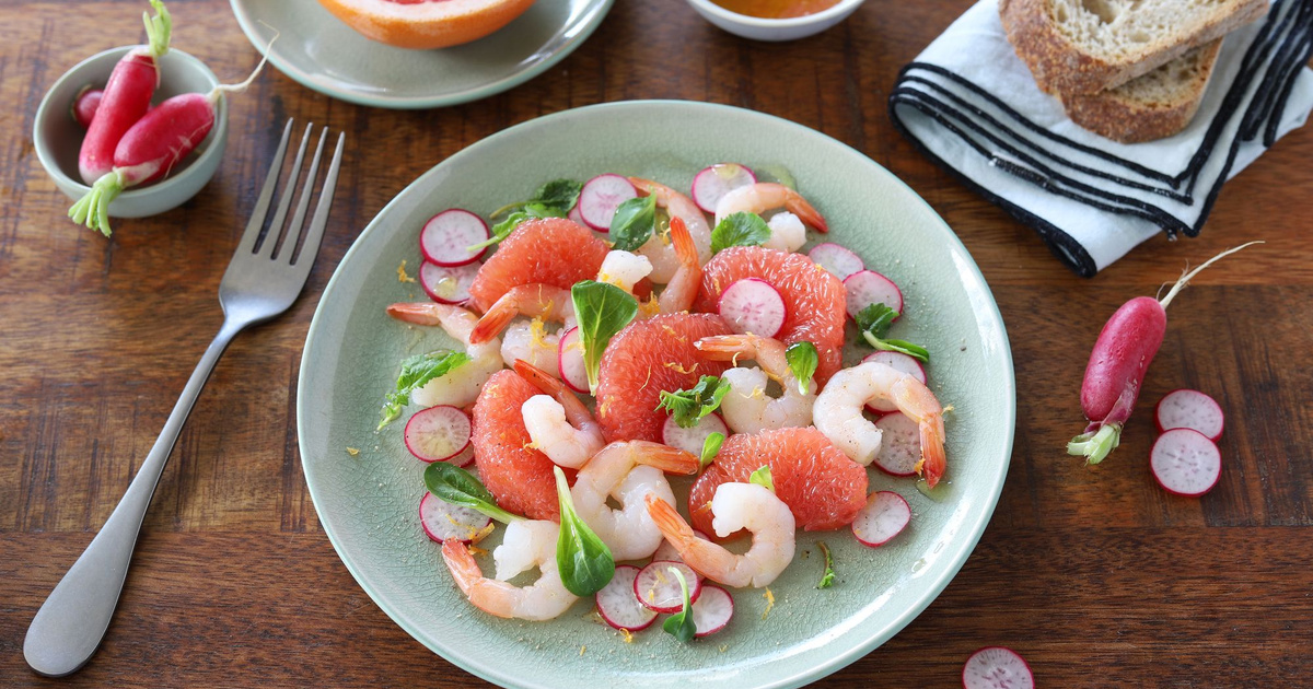 Recette Salade de pomelo, crevettes et radis - 750g.com