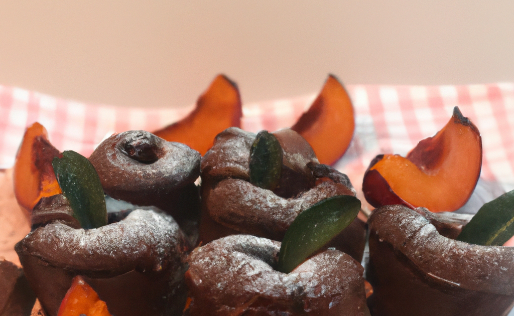 Recette Petits moelleux au chocolat, pêches et caramels mous - 750g.com