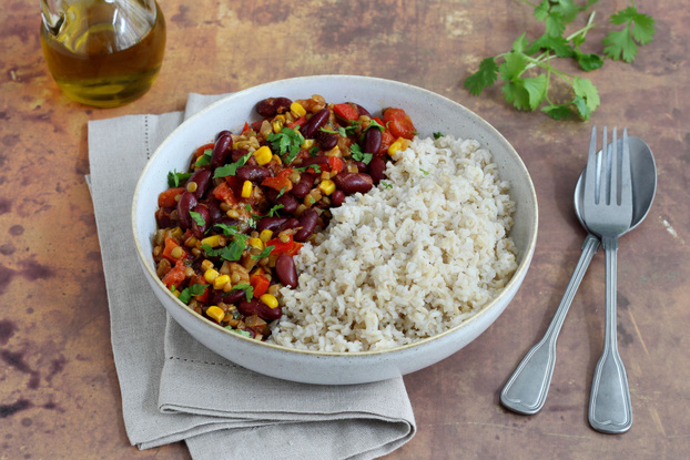 Recette - Chili végétarien au riz complet en pas à pas