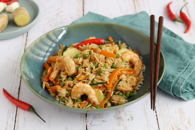 Recette - Riz Thaï aux crevettes et petits légumes en pas à pas
